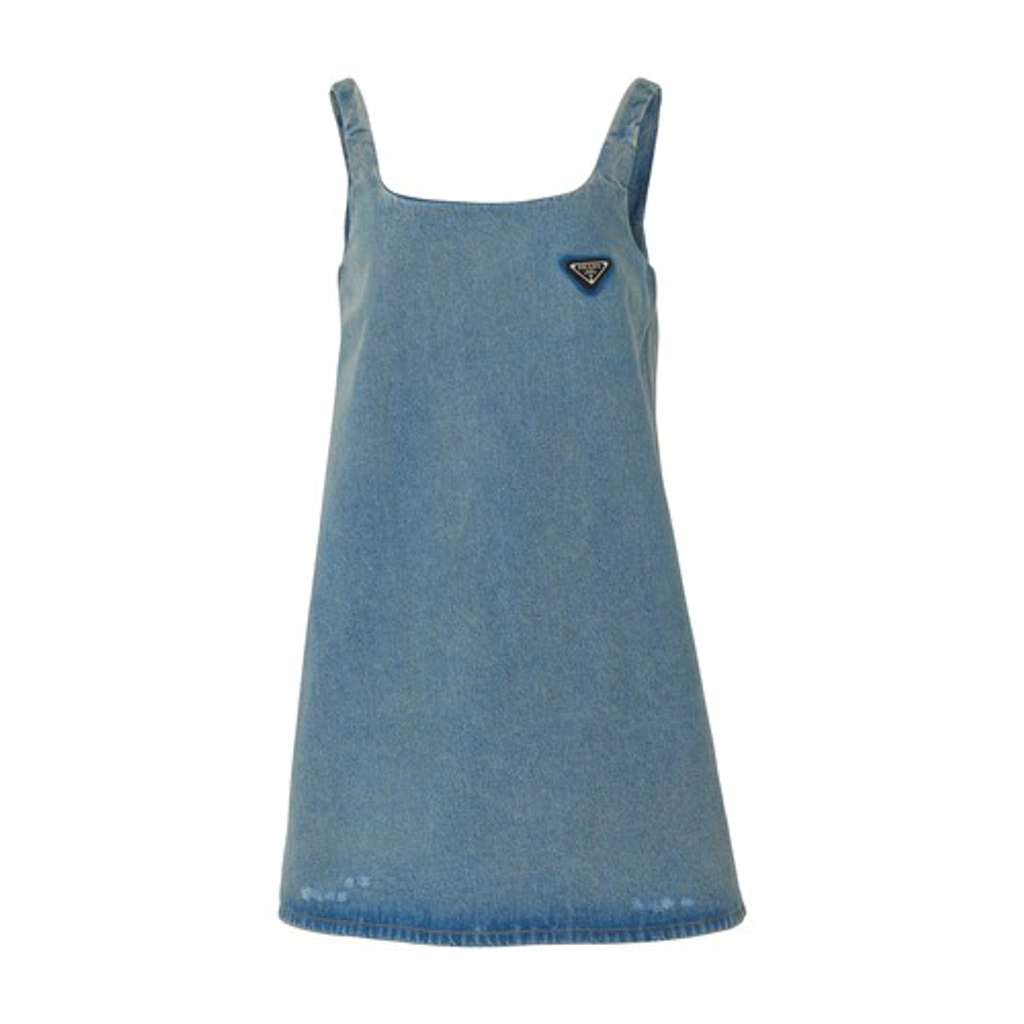 Prada Logo-plaque Flared Denim Dress In Nero | ModeSens Prada Logo-plaque Flared Denim Dress In Nero | ModeSens
