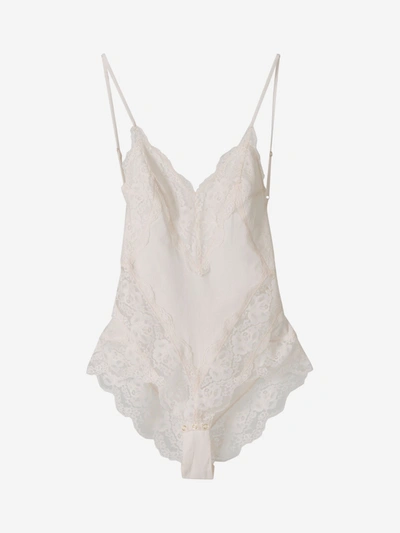 Zimmermann Teddy Chantilly Lace-paneled Cotton Bodysuit In White | ModeSens
