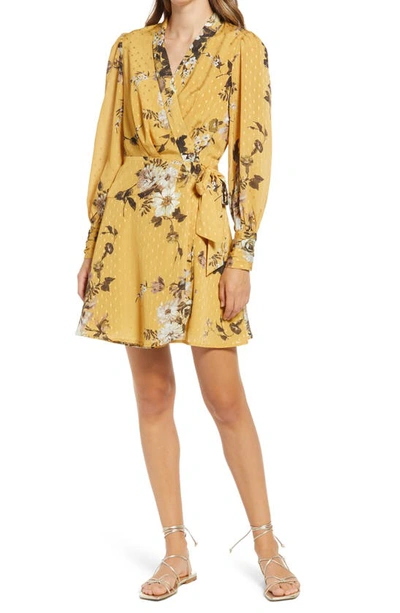 Btfl-life Floral Long Sleeve Wrap Minidress In Mustard | ModeSens