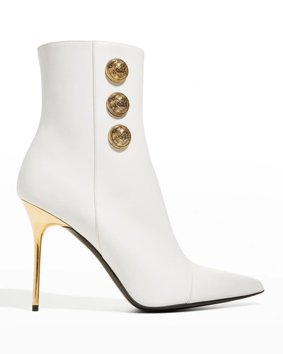 Balmain Roni Metallic-heel Calfskin Booties In 0fa Blanc | ModeSens