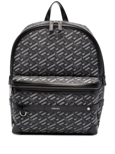 Versace Logo-print Leather Backpack In Black | ModeSens