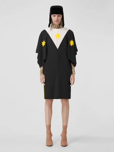 Burberry Cape Sleeve Geometric Print Silk Crepe De Chine Dress In Black ...