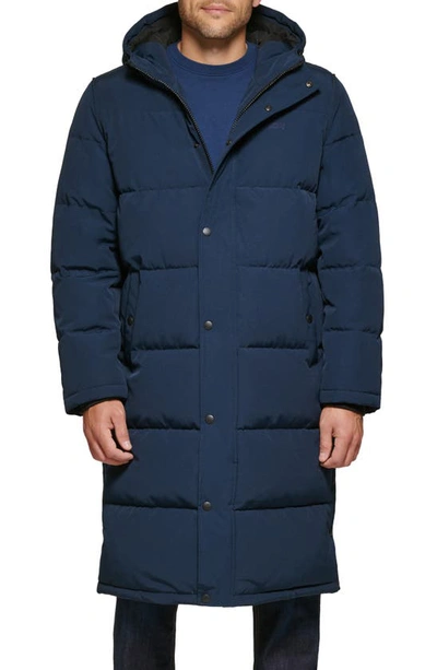 Levis Long Hooded Puffer Parka In Navy Modesens