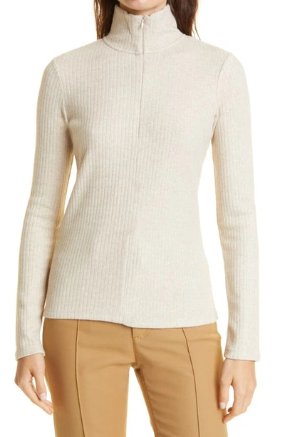 Vince Ribbed Quarter Zip Turtleneck Top In H Dk Ivory | ModeSens