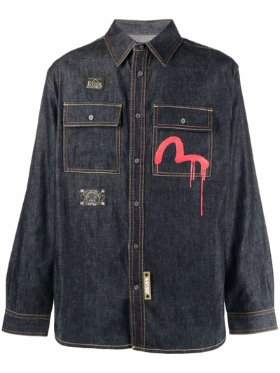 Evisu Button-down Denim Shirt In Blue | ModeSens
