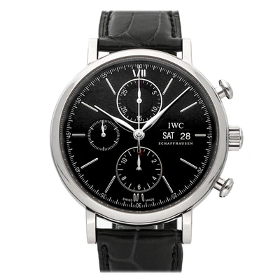 Pre-owned Iwc Schaffhausen Black Stainless Steel Portofino Chronograph ...