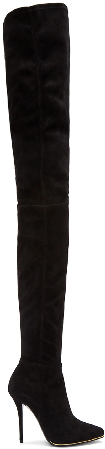 Balmain Black Suede Catherine Over-the-knee Boots | ModeSens