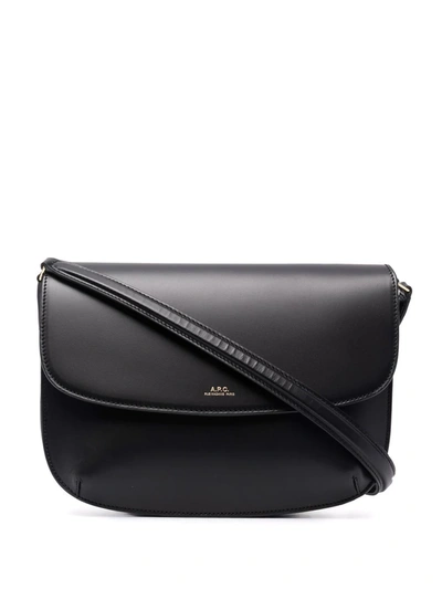 Apc Sarah Black Leather Shoulder Bag With Logo | ModeSens