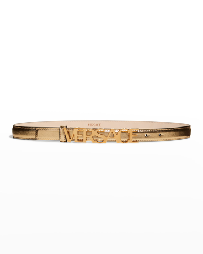 Versace Logo Lettering Metallic Belt In 1x00v Gold Versac | ModeSens