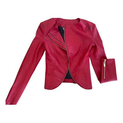 Pre-owned Mangano Vegan Leather Biker Jacket In Red | ModeSens