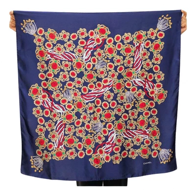 Pre-owned Chanel Silk Handkerchief In Navy | ModeSens