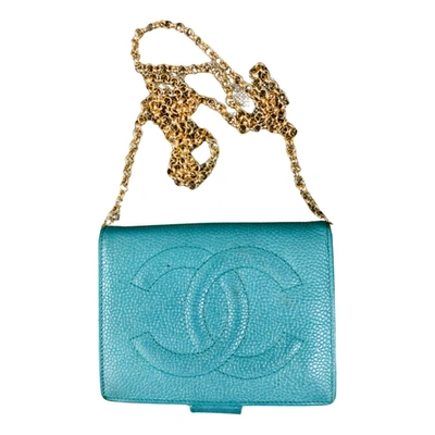 Pre-owned Chanel Leather Wallet In Blue | ModeSens