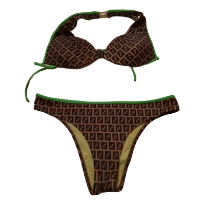 Pre-owned Fendi Two-piece Swimsuit In Brown | ModeSens