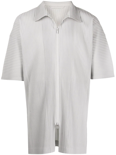 Issey Miyake Micro-pleated Zip-up Shirt In 灰色 | ModeSens