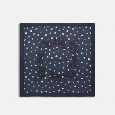 Coach Horse And Carriage Tea Rose Print Silk Bandana In Blue | ModeSens