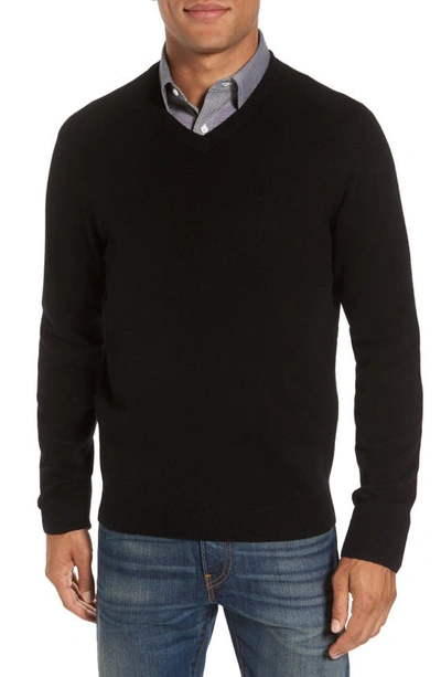 Nordstrom V-neck Cashmere Sweater In Black Caviar | ModeSens