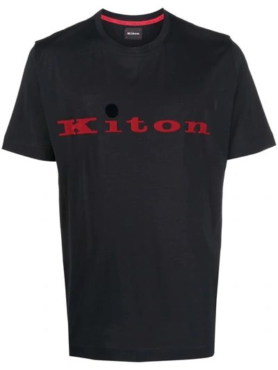 Kiton Logo-embroidered Cotton T-shirt In Blau | ModeSens