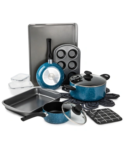 Brooklyn Steel Co. Venus Nonstick Aluminum 16-pc. Cookware Set In Navy ...