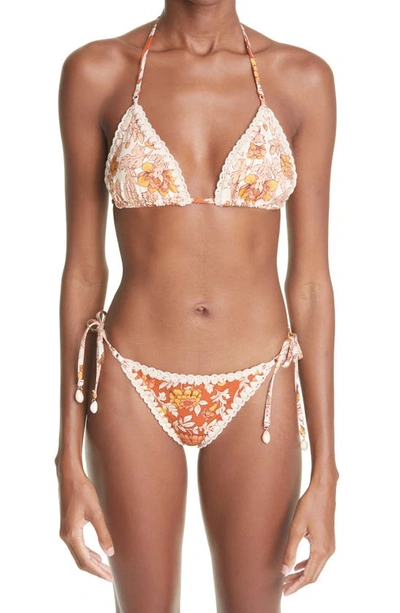 Zimmermann Andie Crochet Trimmed Triangle Bikini In Spliced Modesens