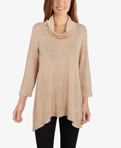 Ruby Rd. Plus Size Marled Metallic Hatchi Cowl Neck Top In Gold | ModeSens