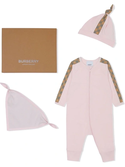Burberry Babies' Vintage Check Trim Three-piece Gift Set In Alabaster ...