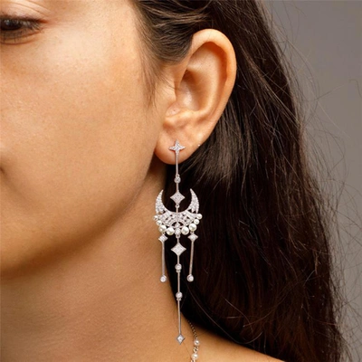 Apm Monaco Éternelle Moon And Star Pearl Drop Single Earring In Silver ...