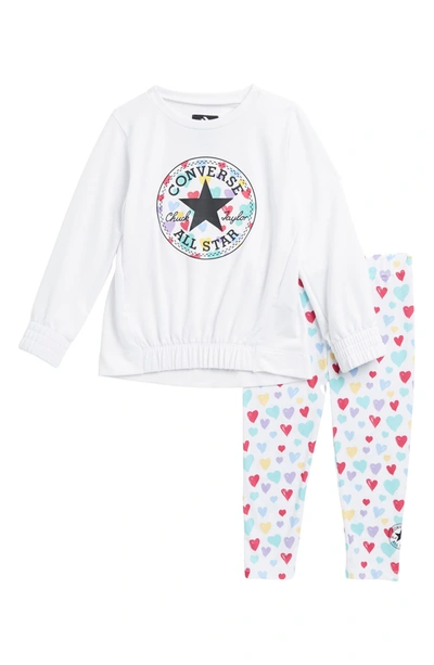 Converse Kids' Heart Print Top & Leggings 2-piece Set In Lunar Rock ...