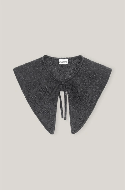Ganni Jacquard Organza Long Flip Collar Black One Size | ModeSens