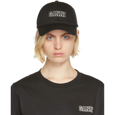 Ganni Black Logo Cap In 252 Phantom | ModeSens