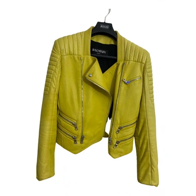 Pre-owned Balmain Leather Jacket In Yellow | ModeSens