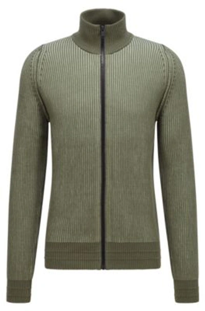 Hugo Boss Zip-up Cardigan In An Organic-cotton Blend- Light Green Men's ...