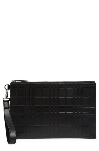 Burberry Edin Check Embossed Zip Leather Pouch In Black | ModeSens