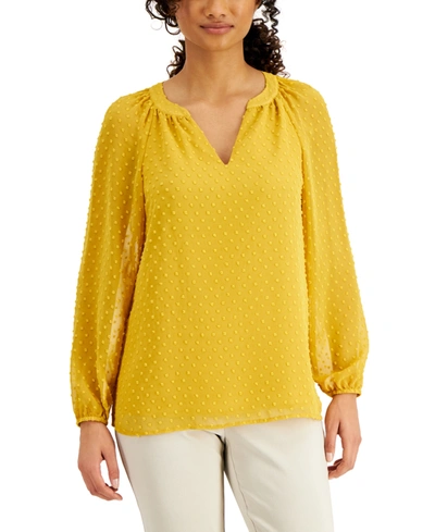 Kasper Plus Size Chiffon Swiss-dot Top In Golden Pear | ModeSens