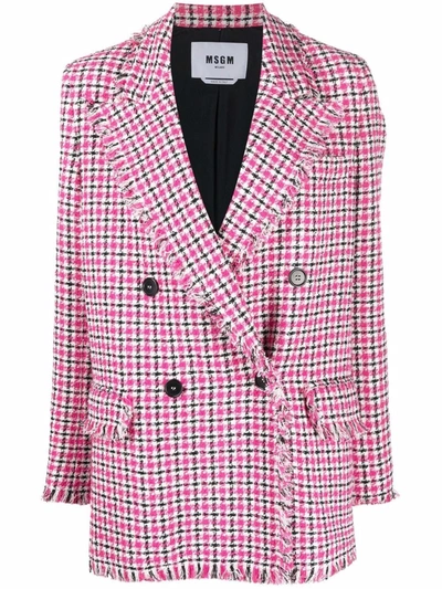 Msgm Checked Double-breasted Blazer Coat In Pink | ModeSens