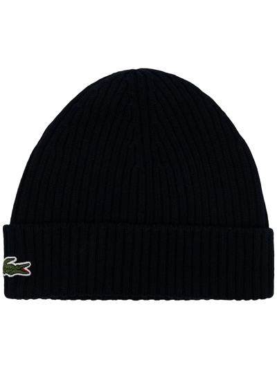 Lacoste Unisex Ribbed Wool Beanie - One Size In Navy | ModeSens