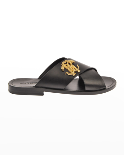 Roberto Cavalli Men's Crisscross Leather Slide Sandals In Black | ModeSens