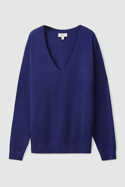 Cos Merino Wool V-neck Jumper In Blue | ModeSens