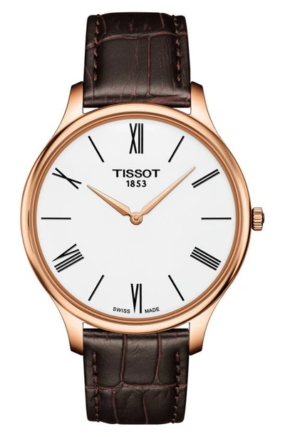 Tissot Tradition 5.5 Leather Strap Watch, 39mm In Brown/ White/ Rose ...