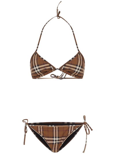 Burberry Cobb Check Triangle Two-piece Bikini Set In Dark Birch Brown ...