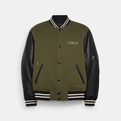 Coach Men's Diary Script Varsity Jacket In Green | ModeSens