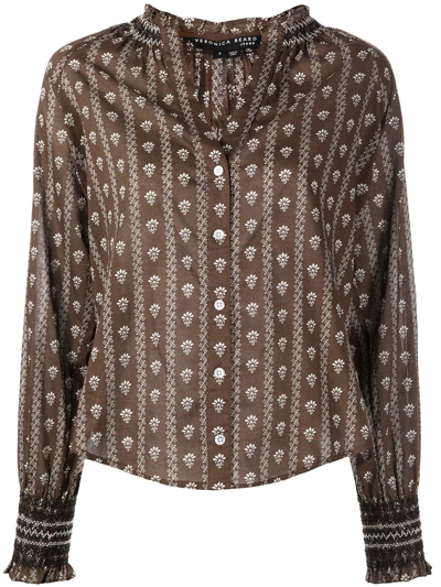 Veronica Beard Marcella Band-collar Shirt In Brown | ModeSens