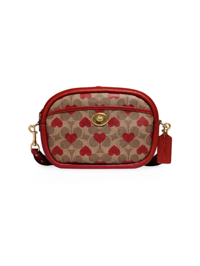 Coach Heart-print Coated Canvas Crossbody Bag In Tan Red | ModeSens