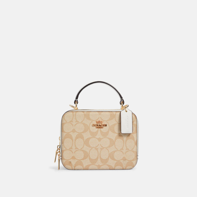 Coach Box Crossbody In Signature Canvas In Beige | ModeSens