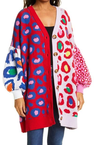 Farm Rio Leopard-intarsia Cotton Cardigan In Pink | ModeSens