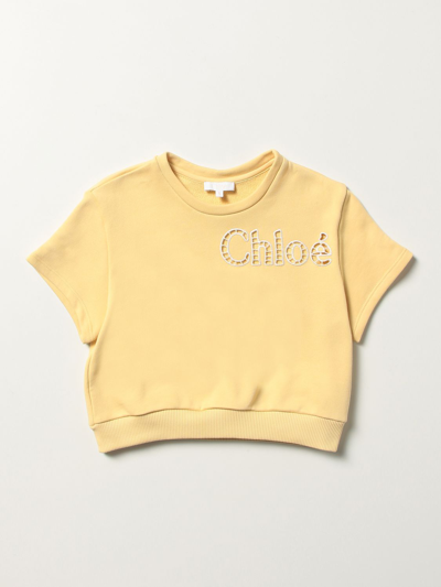 Chloé Kids' Cotton Sweater With Perforated Logo In Beige | ModeSens