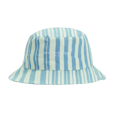 Maison Kitsuné Bucket Hat In Sky Blue Stripes | ModeSens