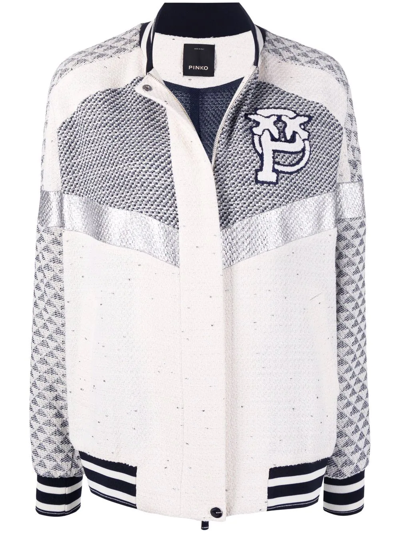 Pinko Tufted Logo-patch Panelled Bomber Jacket In White | ModeSens