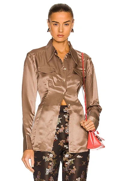 Acne Studios Salimba Satin Shirt In Mink Brown | ModeSens