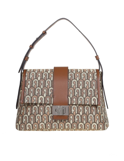 Furla Charlie Shoulder Bag In Raffia Fabric In Cognac | ModeSens