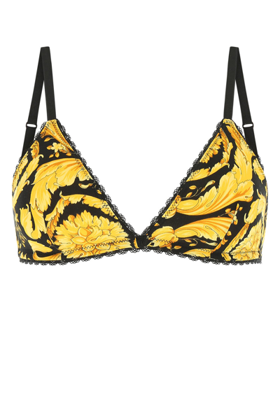 Versace Barocco-print Triangle Bralette In Black Gold | ModeSens